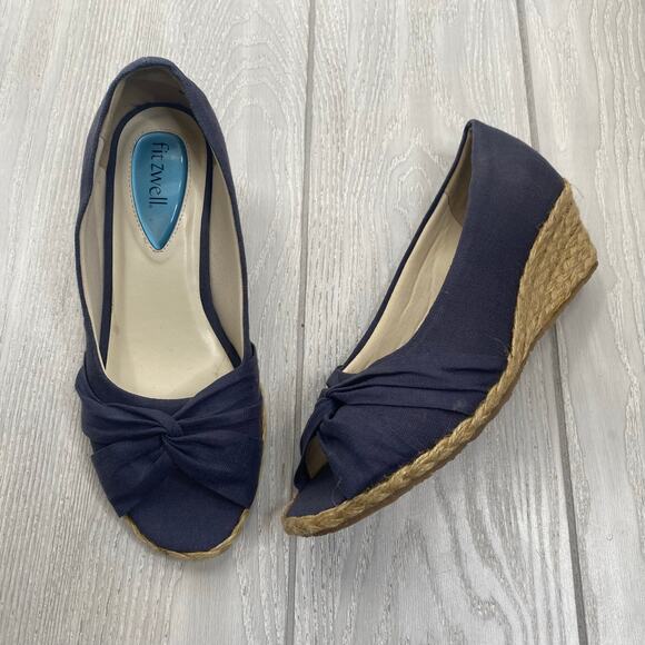 Fitzwell | Shoes | Fitzwell Womens Blue Peep Toe Canvas Wedge ...